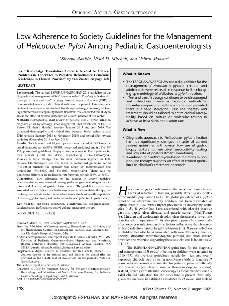 Low Adherence To Society Guidelines For The Management of Helicobacter ...