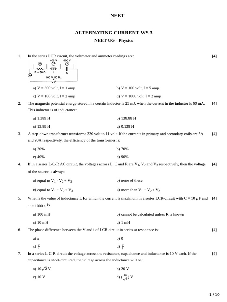Alternating Current WS 3 | PDF | Inductor | Electrical Network