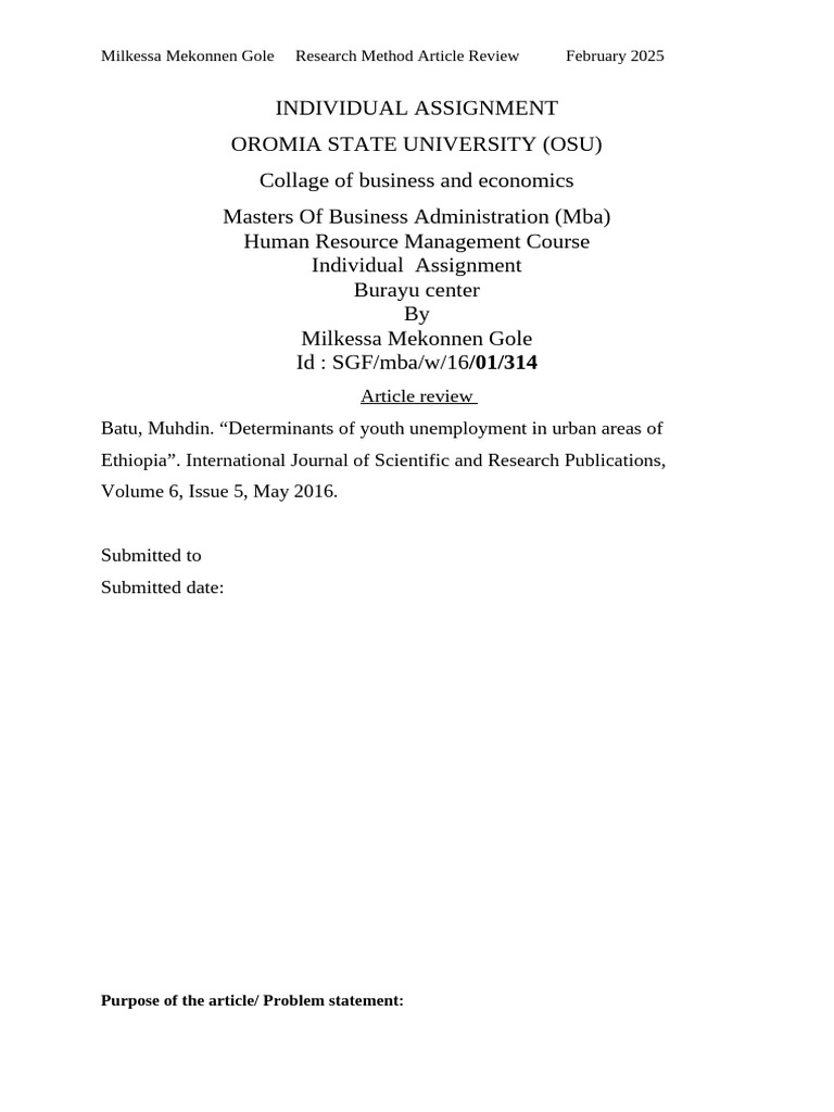 INDIVIDUAL ASSIGNMENT Article Review | PDF | Unemployment | Statistics