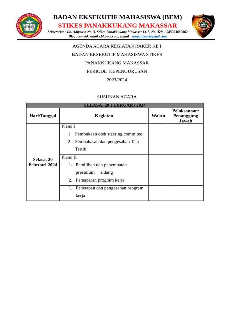 Agenda - Acara - Kegiatan - Raker - Edit | PDF