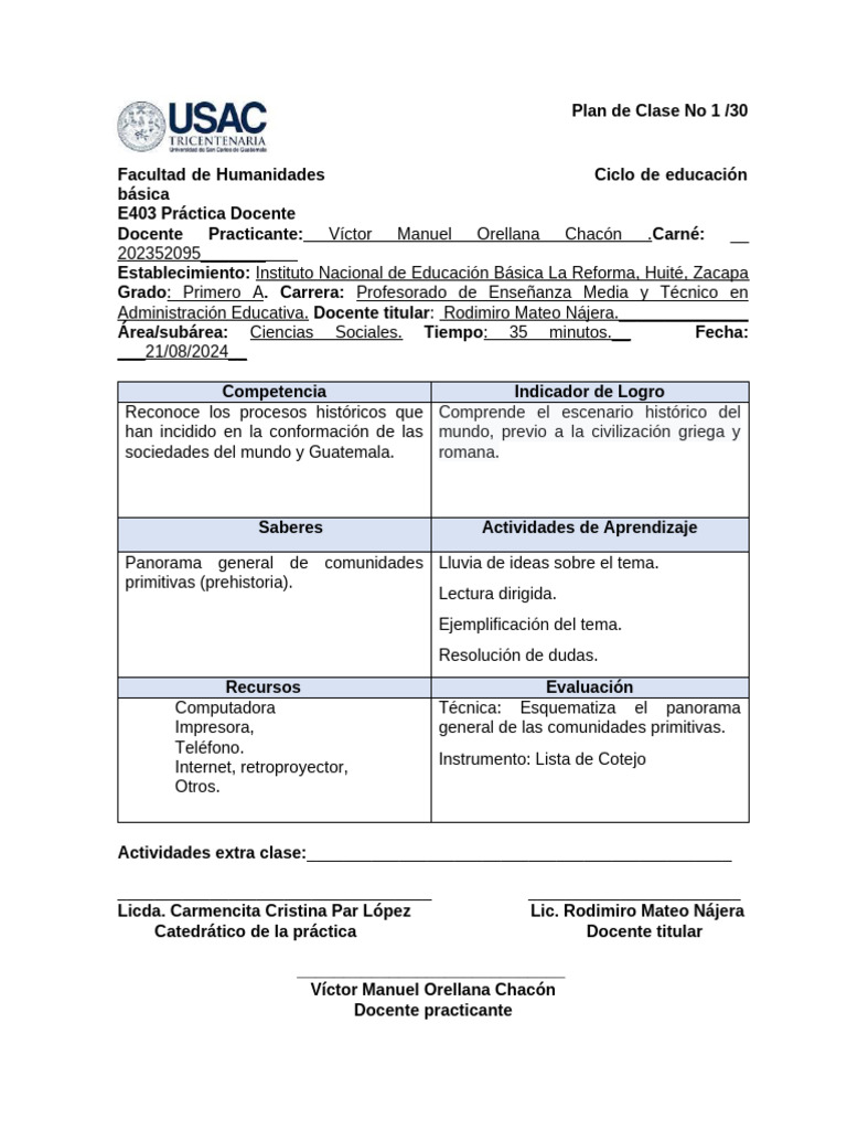 Planes de Clase Victor | PDF | Maestros | Enseñando
