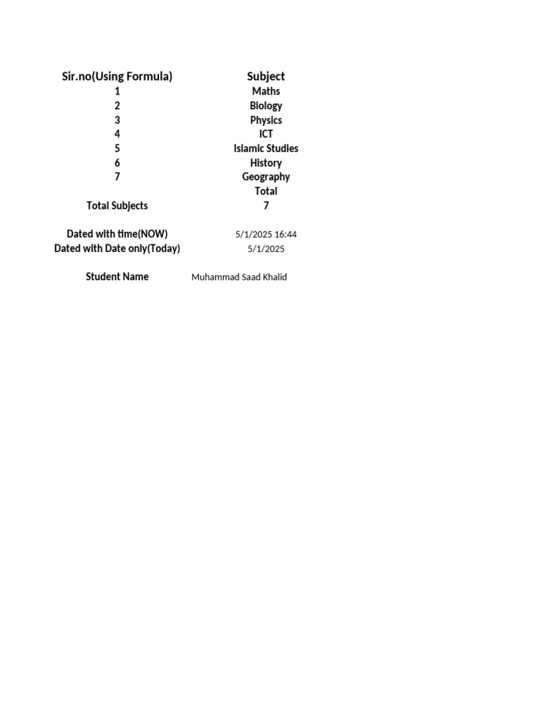 Assignment 1(Basic Functions of Excel) Muhammad Saad Khalid (1) | PDF