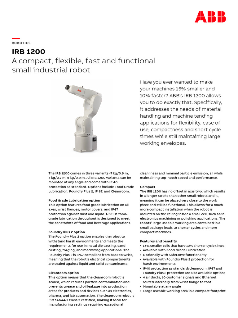 IRB1200 Datasheet - 20250224 | PDF | Foundry | Robot