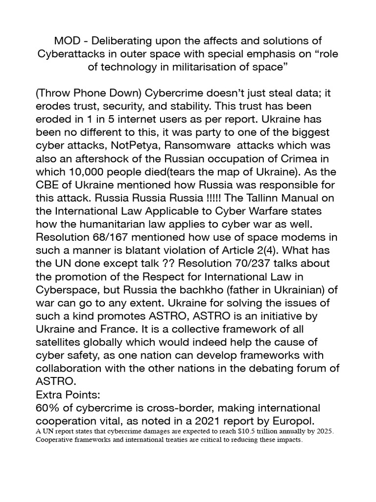 Cybersecurity and Space Militarization Issues | PDF | Cybercrime ...