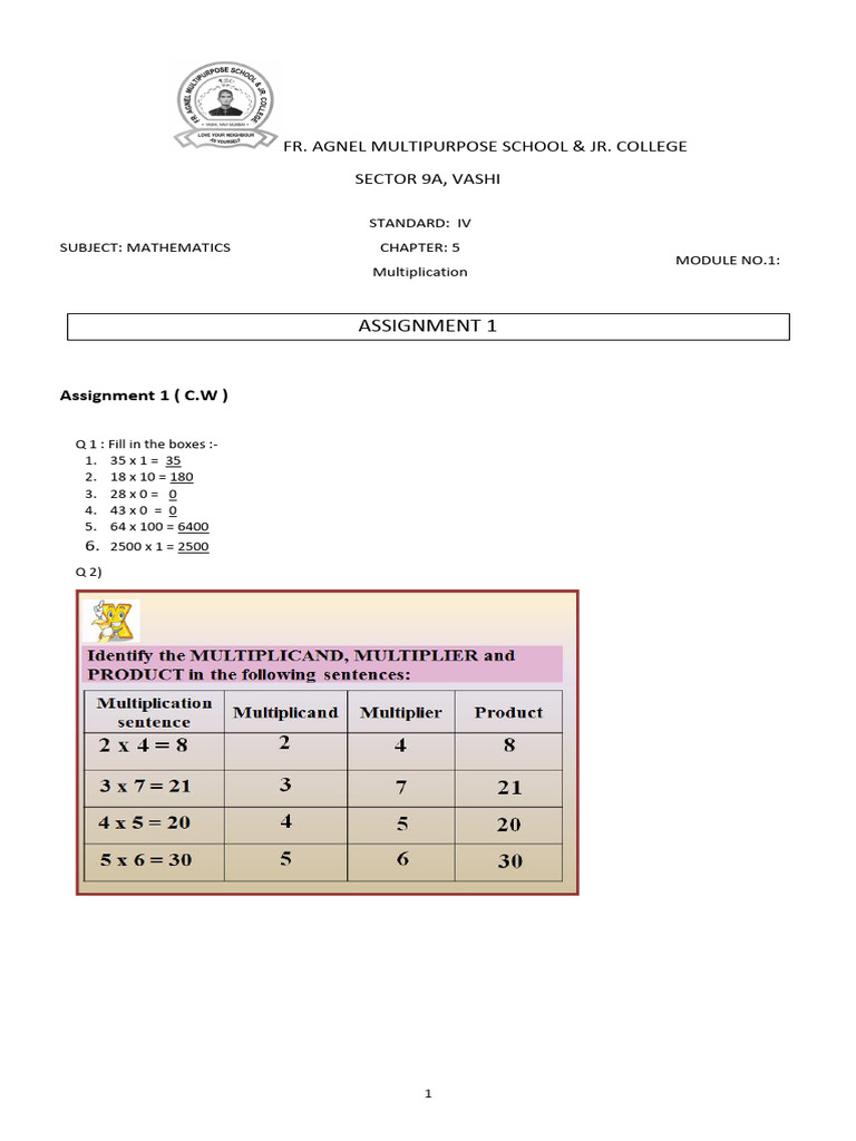 CW-HW - Chapter 5 - Multiplication - Module 1 - Maths - STD IV | PDF