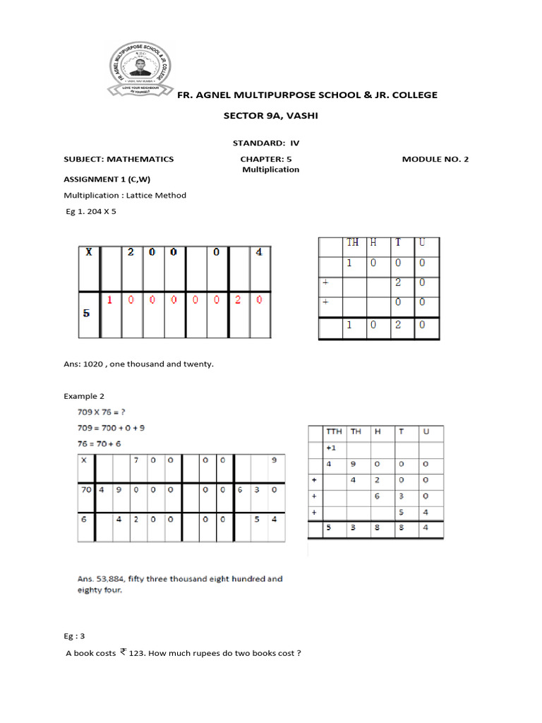 CW-HW_Chapter 5_Multiplication_Module 2_Maths_Std IV | PDF