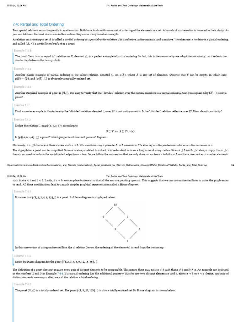 7.4 Partial and Total Ordering - Mathematics LibreTexts | PDF | Mathematical Analysis ...