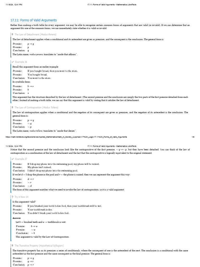 17.11 Forms of Valid Arguments - Mathematics LibreTexts | PDF | Argument | Logic