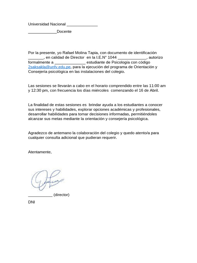 Modelo de carta para pedir permiso en una IE hacer un programa ...