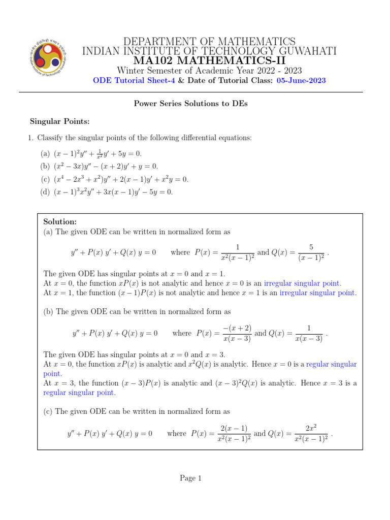 ODE 2023 Tutorial 4 Solution | PDF | Ordinary Differential Equation ...