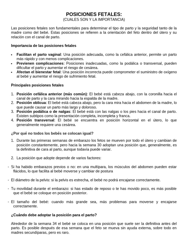 Posiciones Fetales | PDF | Parto | Feto