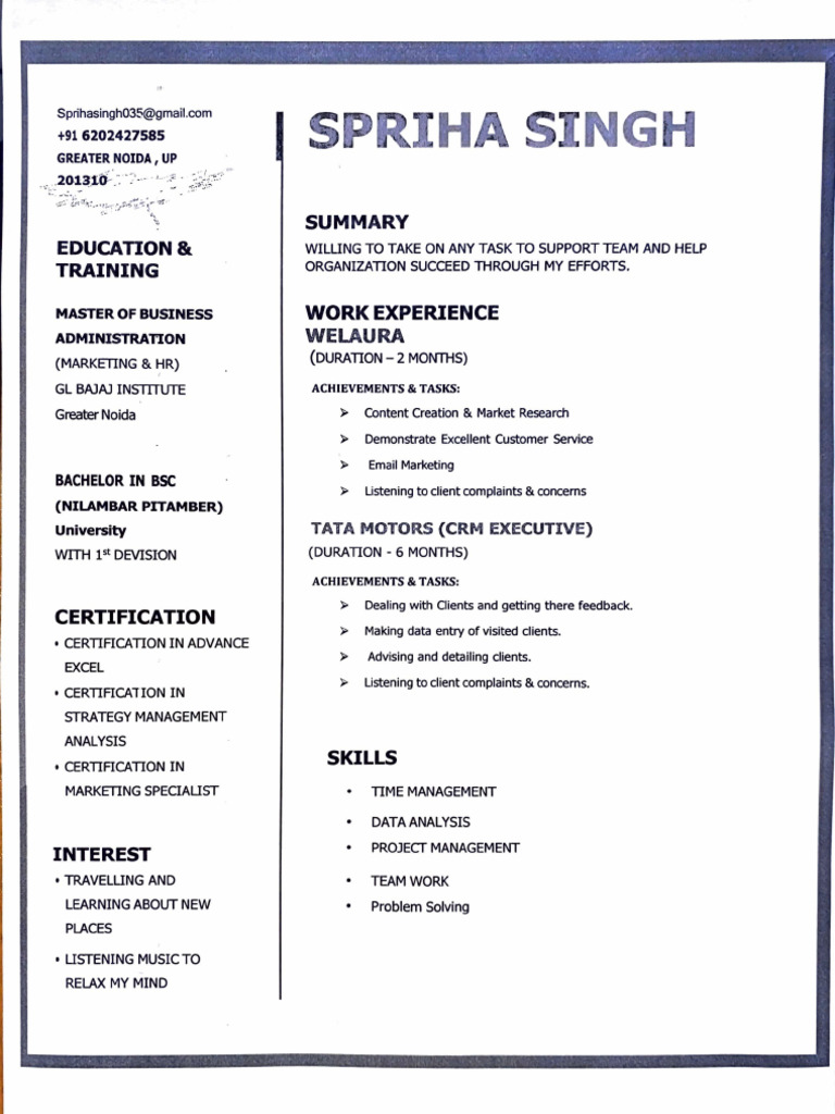 Spriha Singh Resume Format | PDF