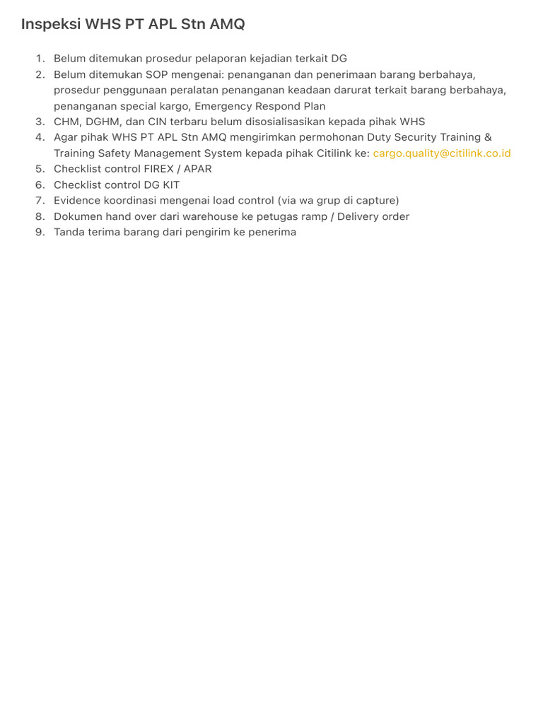 Inspeksi Whs Pt Apl Stn Amq | PDF