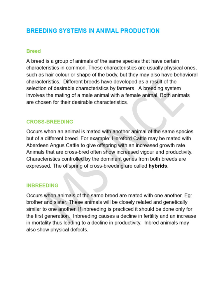 Breeding Systems in Animal Production | PDF