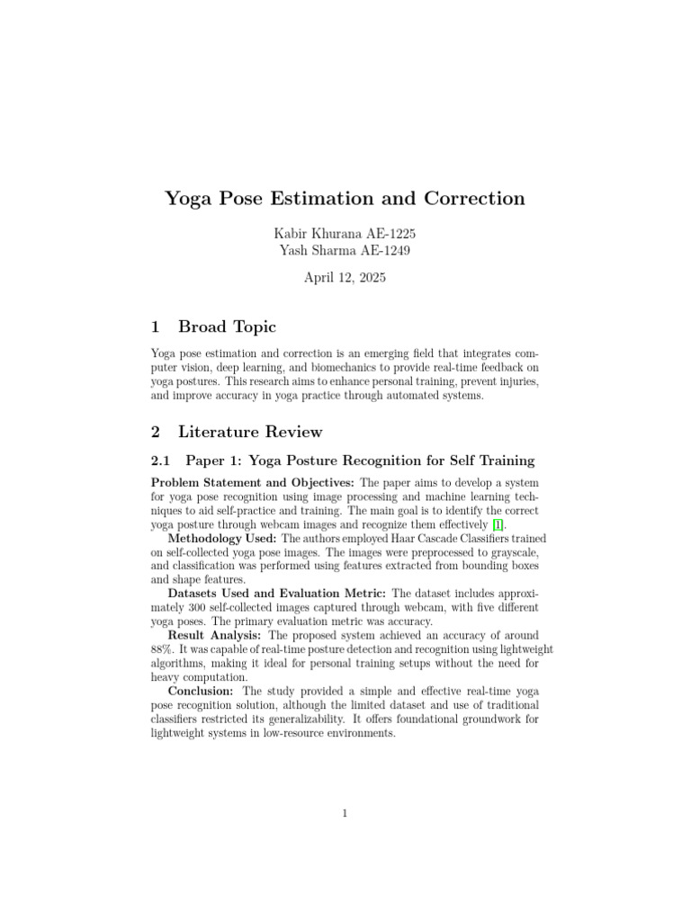 Yoga Pose Estimation and Correction Techniques | PDF | Deep Learning ...
