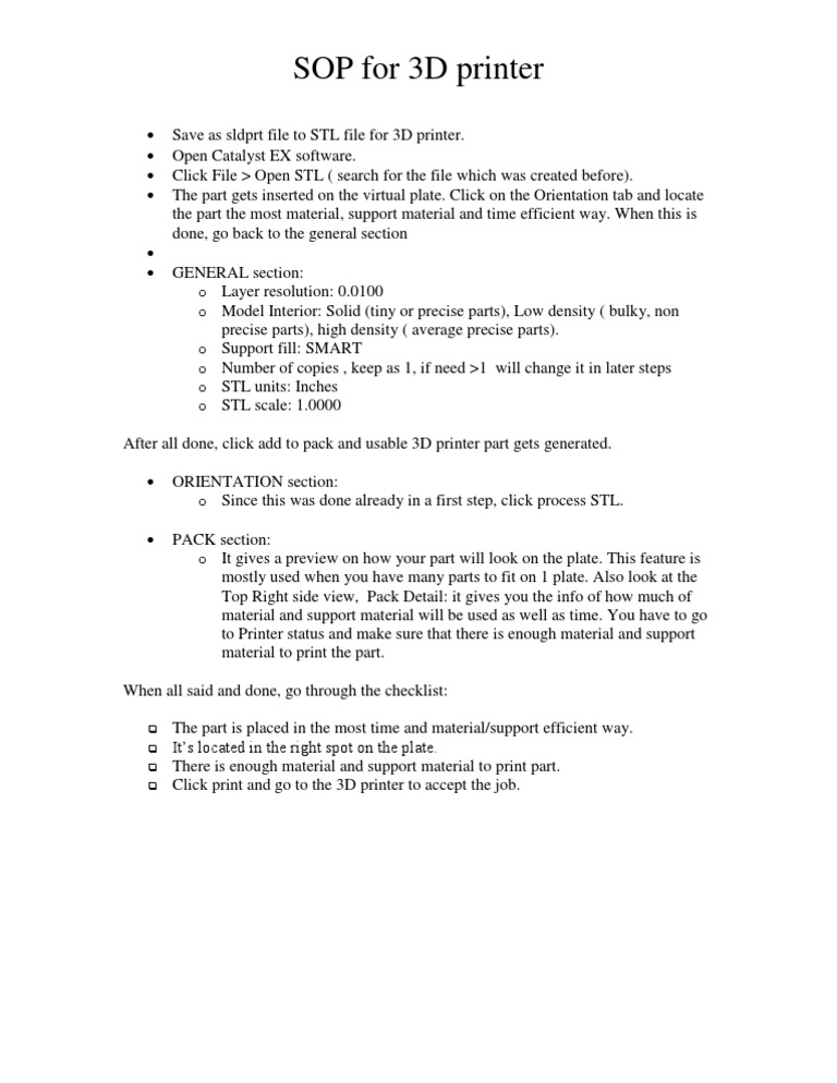 SOP For 3D Printer | PDF