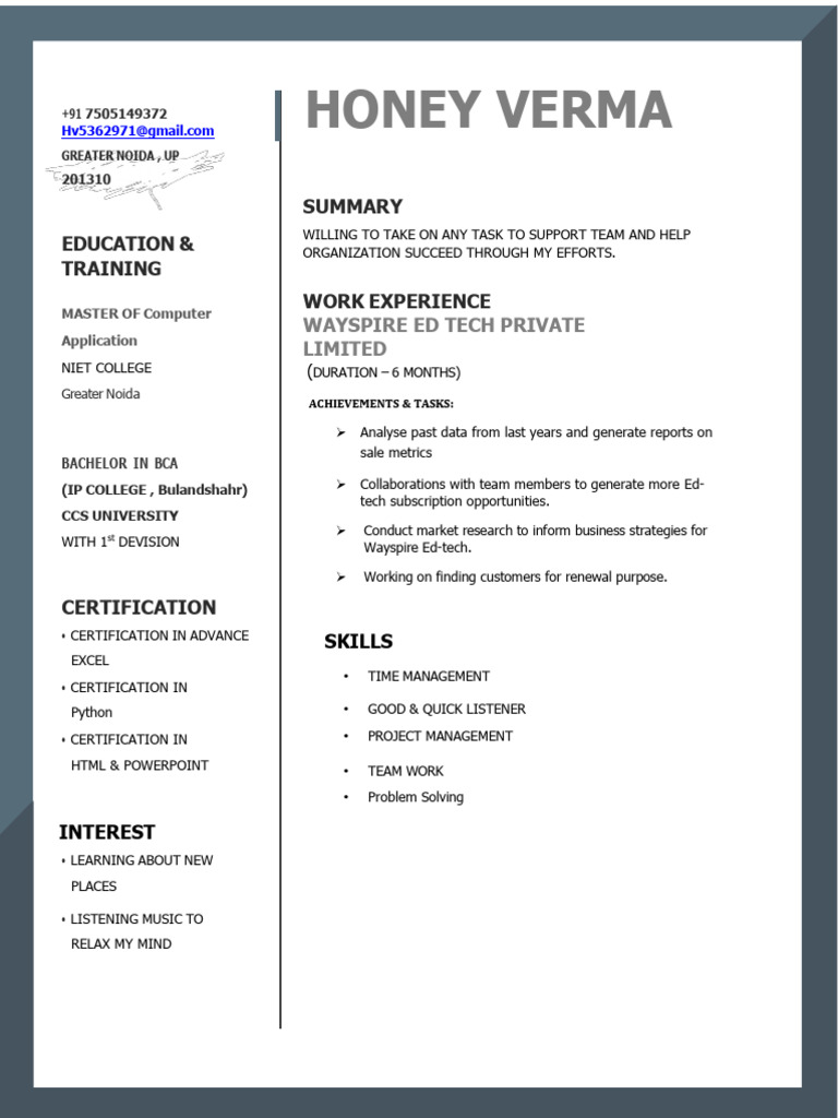 Honey Verma Cv. | PDF