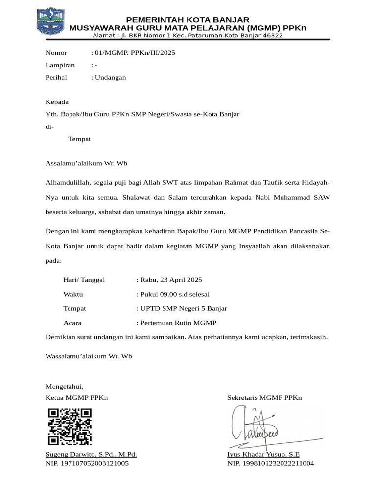 Surat Undangan MGMP PPKN | PDF