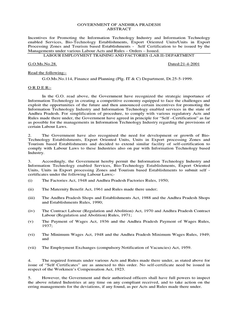 Self Declaration AP For IT ITES | PDF | Employment | Wage