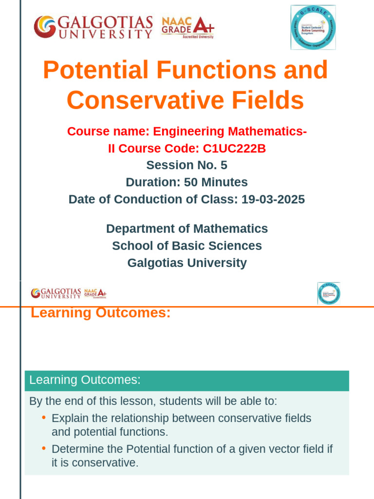 Lec 4 Potential Functions and Conservative Fields | PDF | Physics | Classical Mechanics