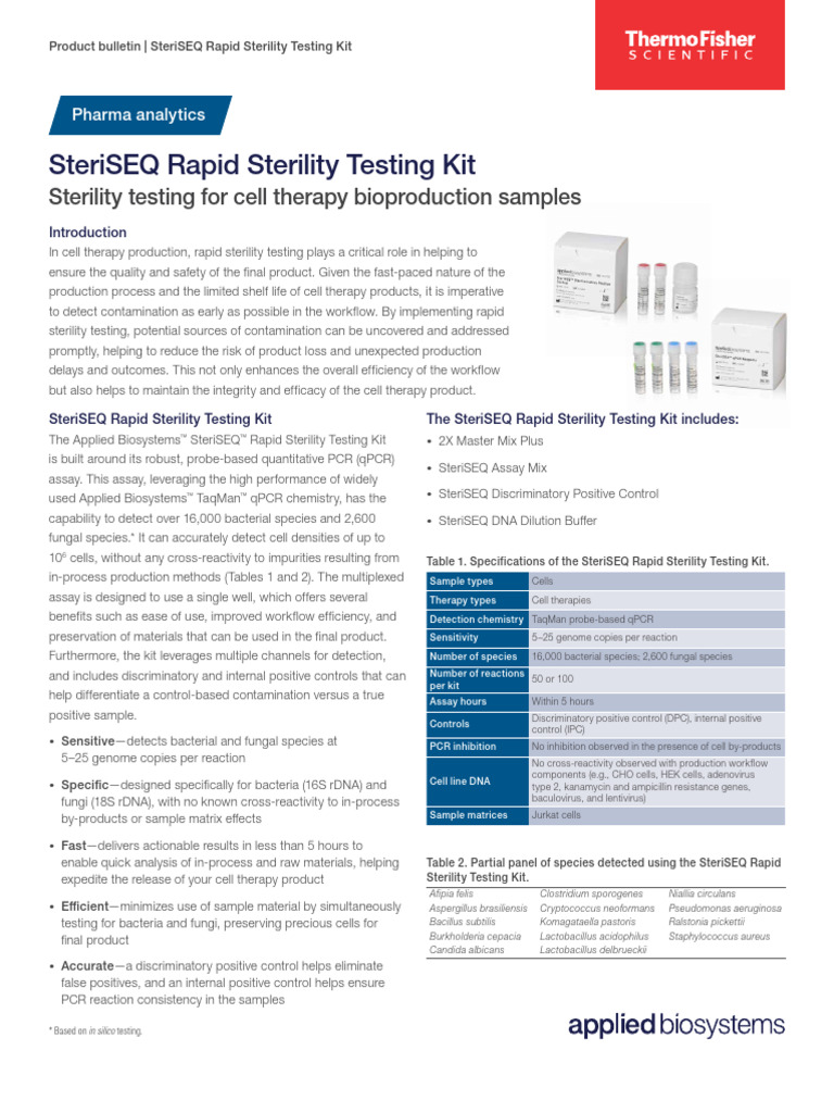SteriSEQ Rapid Sterility Testing Kit | PDF | Real Time Polymerase Chain ...