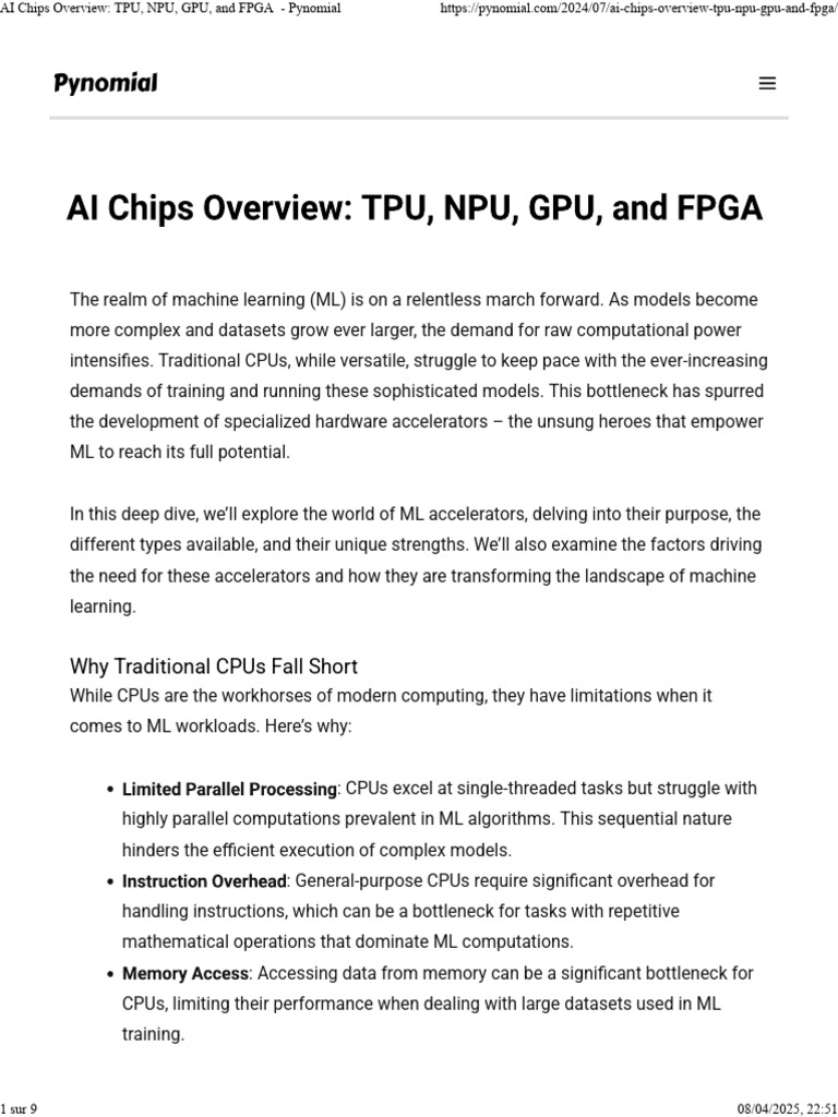 AI Chips Overview - TPU, NPU, GPU, and FPGA - Pynomial | PDF | Graphics Processing Unit | Computing