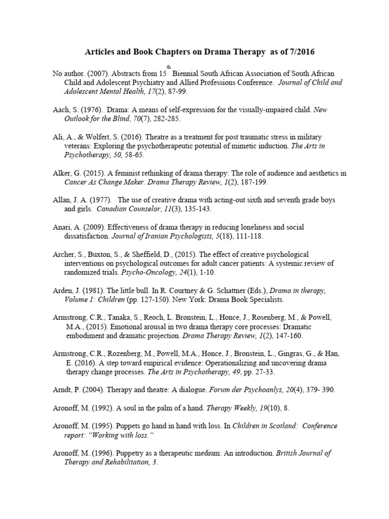 Articles and Book Chapters On Drama Therapy | PDF | Psychotherapy ...
