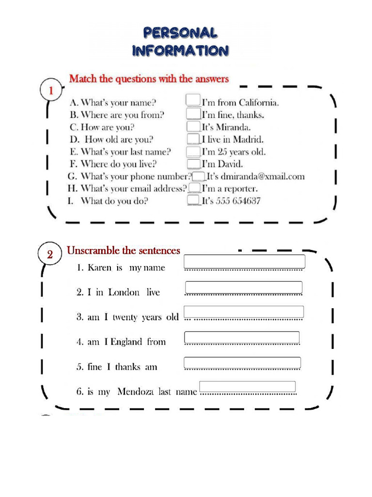 Personal Information Worksheet | PDF | Association Football ...