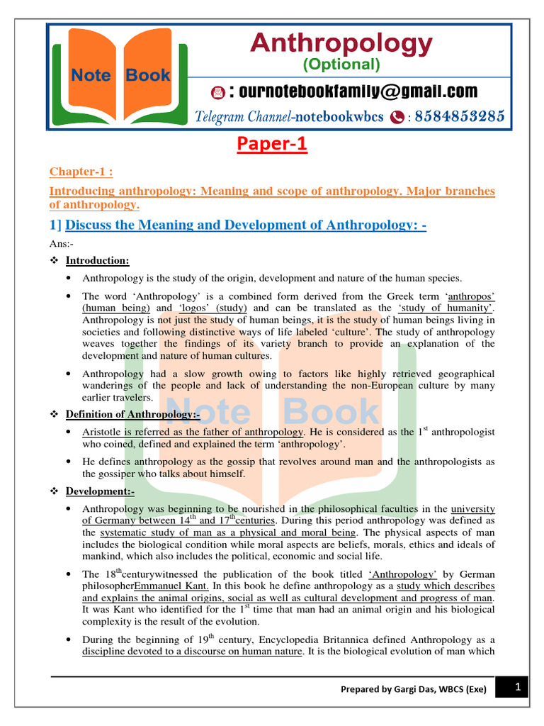 Anthropology Notes by Gargi Das for WBCS | PDF | Homo