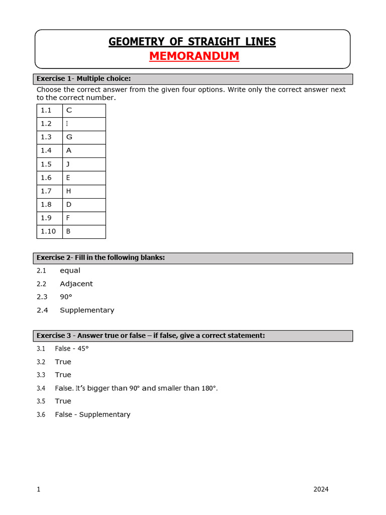 Memo Grd8 Geometry of Straight Lines | PDF | Angle | Trigonometry