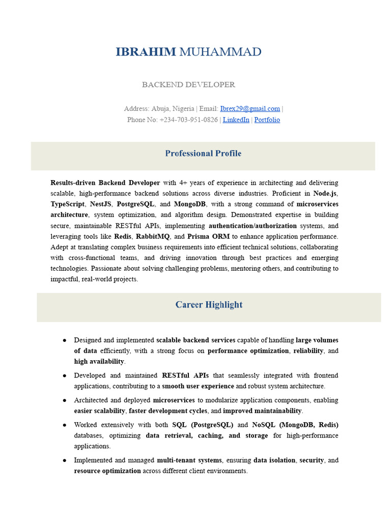 Ibrahim Muhammad Backend Developer-2 | PDF | Postgre Sql | Databases