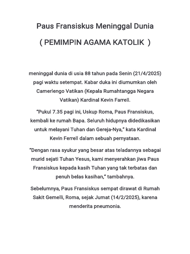 Berita, Paus Fransiskus | PDF