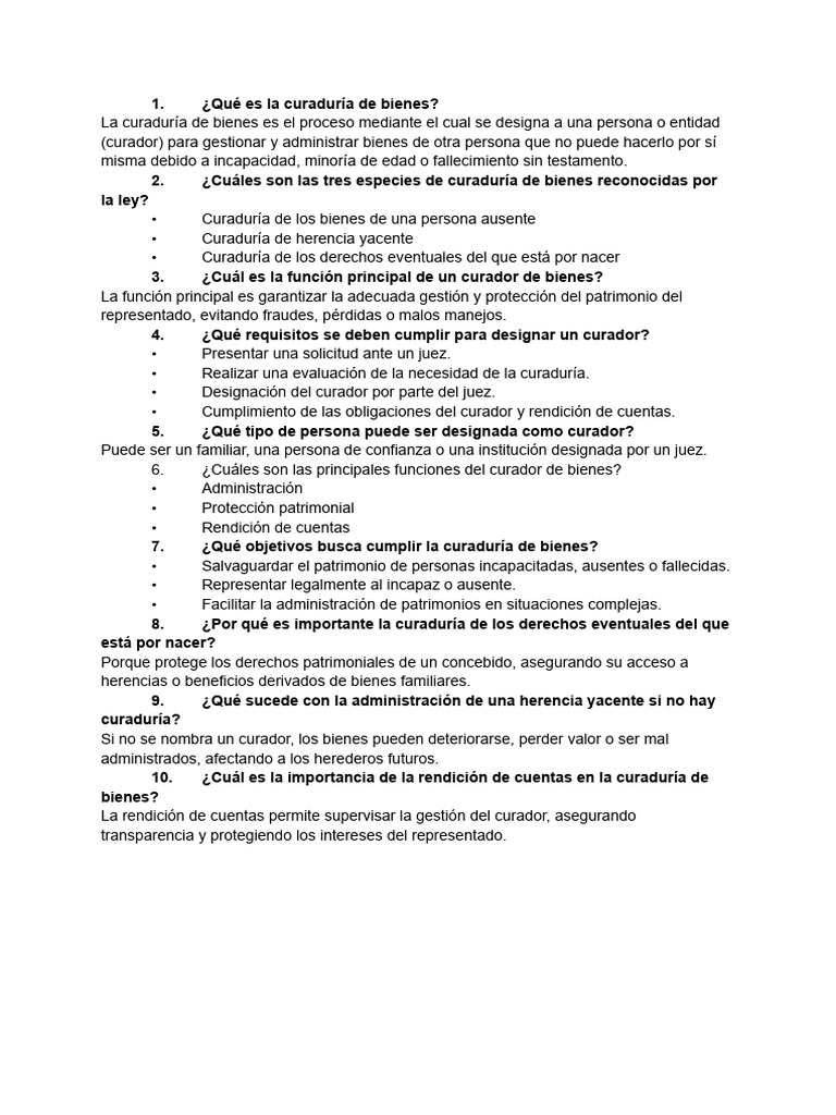 Curaduría de Bienes: Conceptos Clave | PDF
