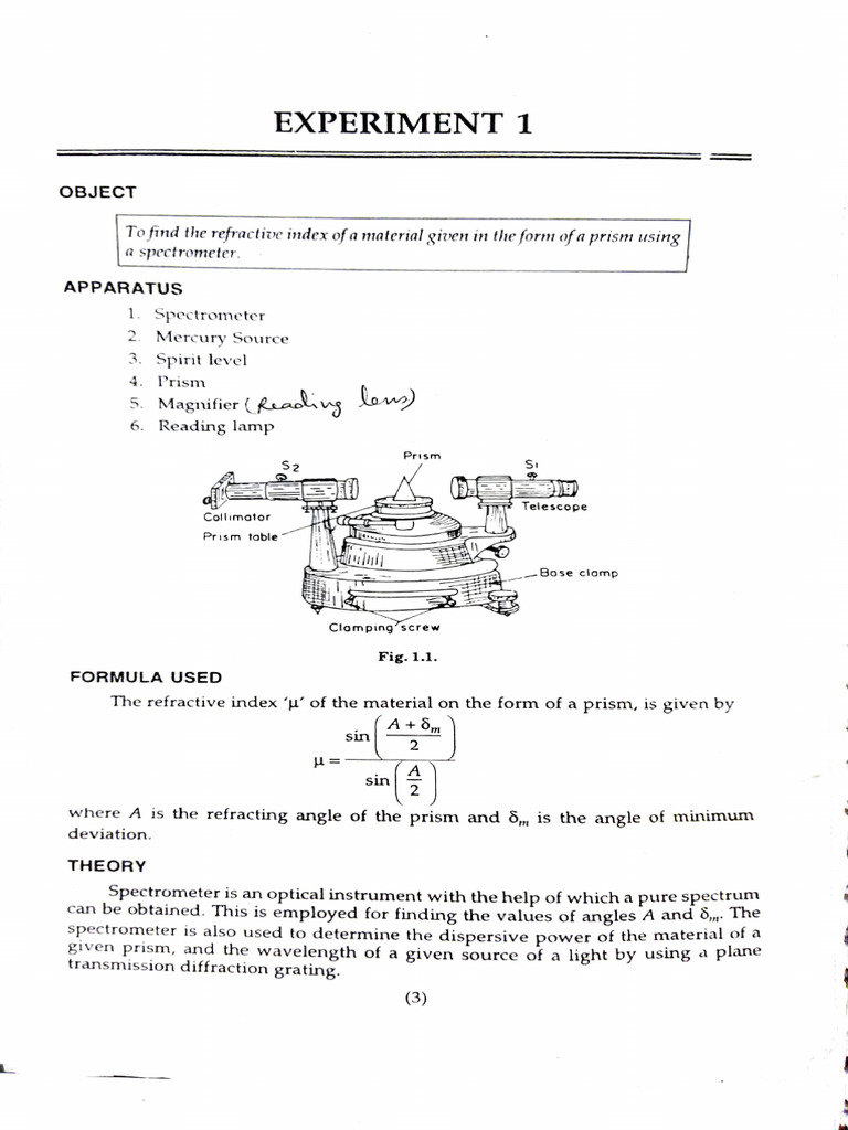 Refractive Index Measurement Using Prism | PDF | Refractive Index ...