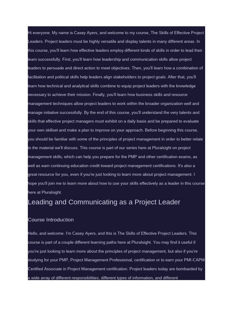 The skills of effective project leaders | PDF | Nonverbal Communication ...