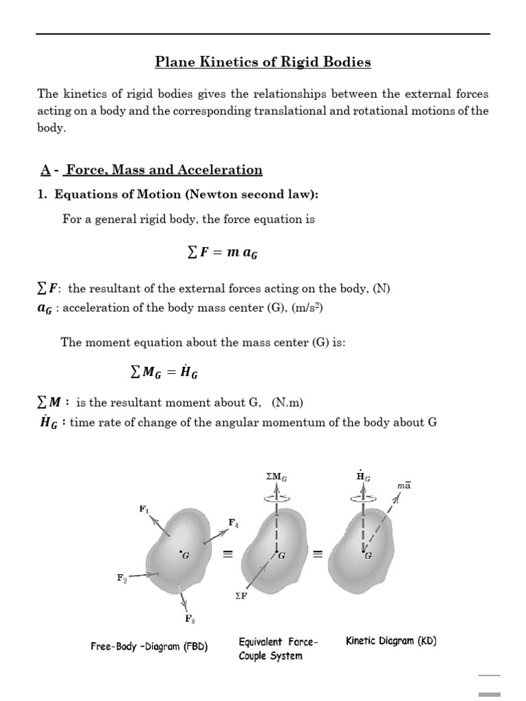 Lec. Plane Kinetics of Rigid Bodies (Transleation) | PDF | Force | Classical Mechanics