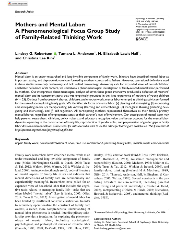 Mothers and Mental Labor - A Phenomenological Focus Group Study - of ...