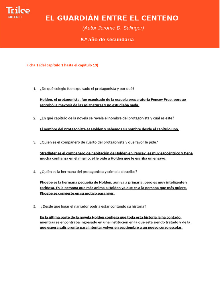 Ficha 1 (1) 5° Sec. EL GUARDIAN ENTRE EL CENTENO | PDF