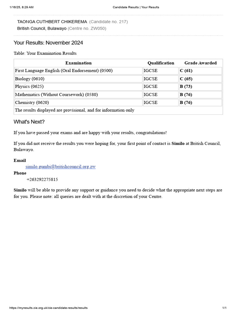 Candidate Results - Your Results | PDF