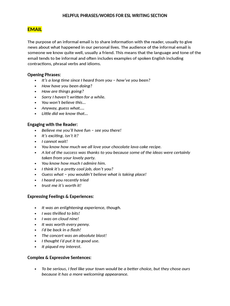 Helpful Phrases & Words For Esl Writing Section | PDF | Argument | Essays