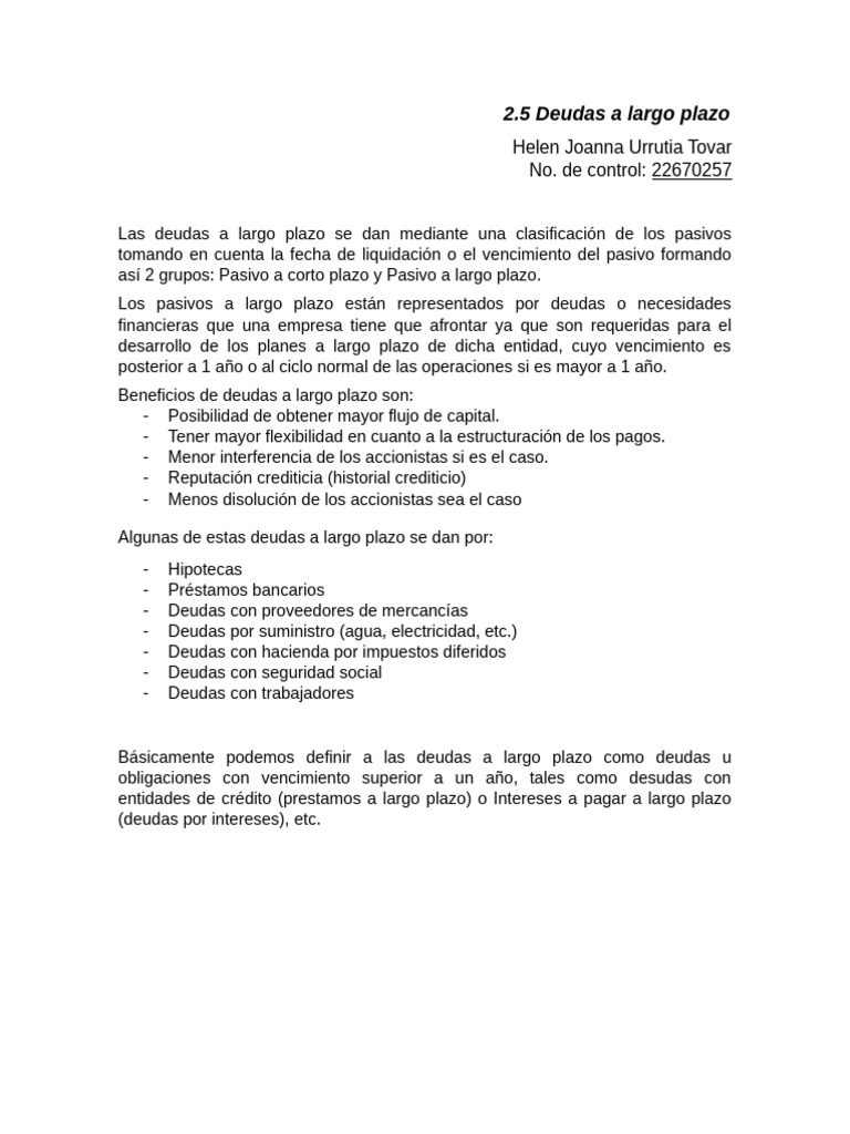 Deudas a Largo Plazo: Definición y Beneficios | PDF