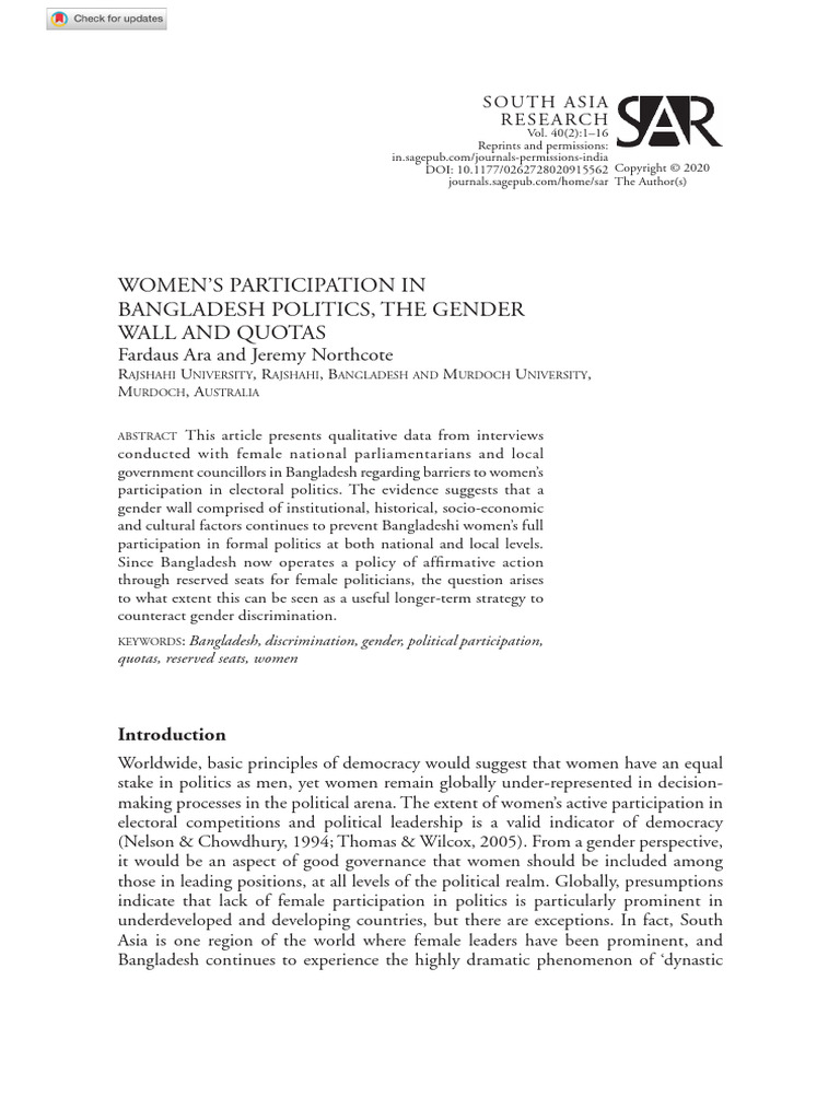 The Gender Wall and Quotas Ara2020 | PDF | Woman | Gender Role