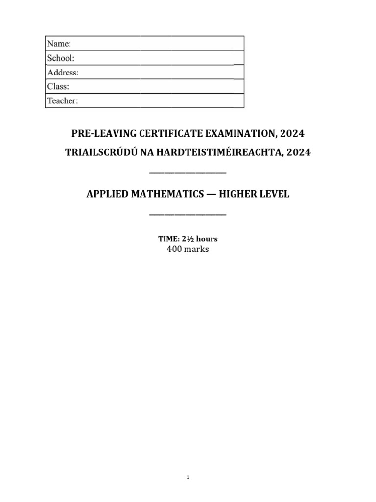 Applied Maths 2024 Mock | PDF | Velocity | Acceleration