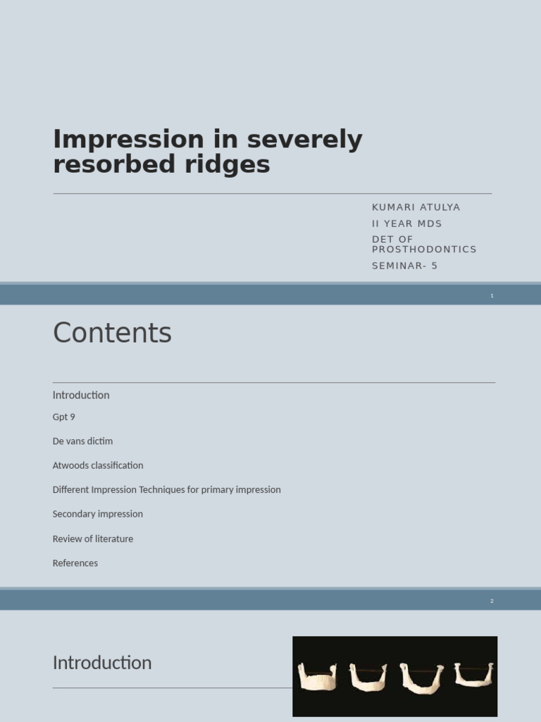 Impression in Severely Resorbed Ridges | PDF | Dentures | Dentistry ...