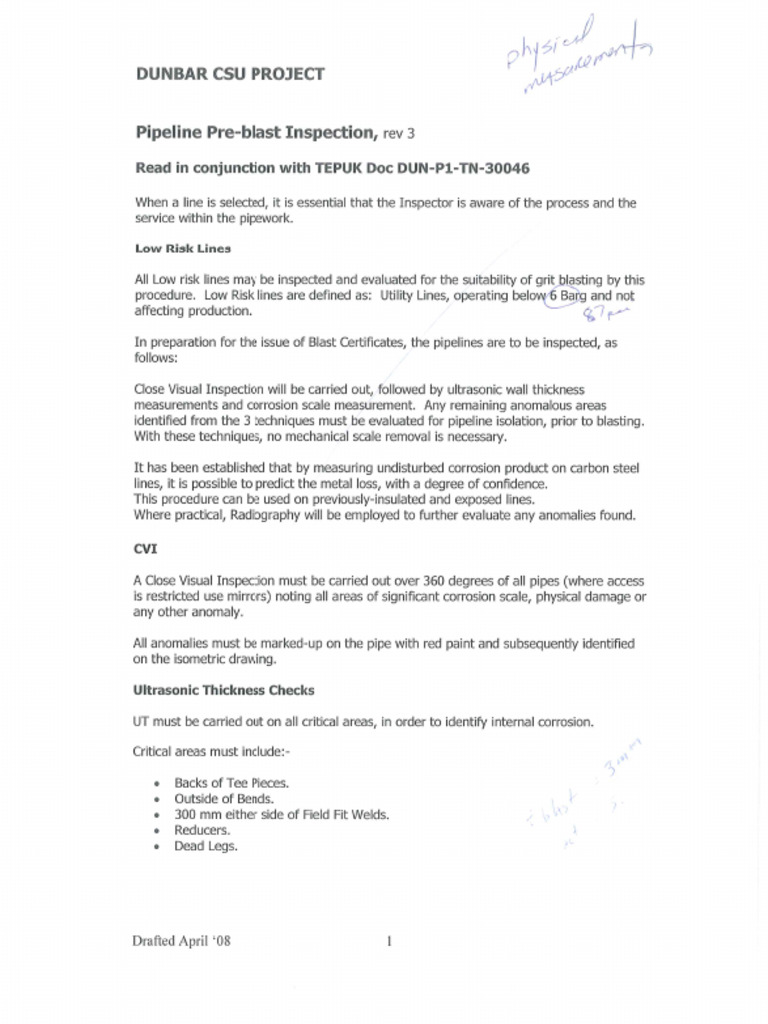 Pipeline Pre-Blast Inspection | PDF