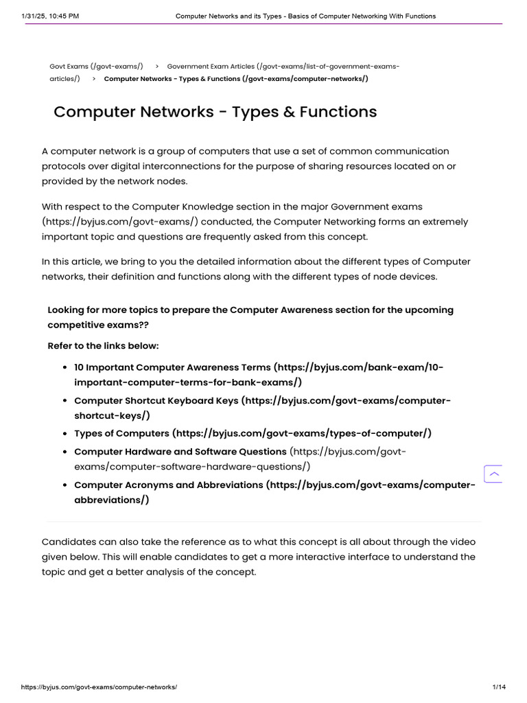 Computer Networks and Its Types - Basics of Computer Networking With Functions | PDF | Network ...