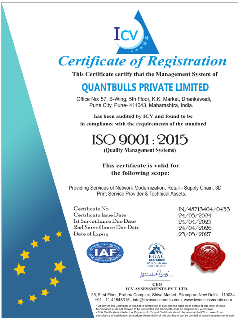Quantbulls Private Limited 9001 Icv Final Certificate | PDF