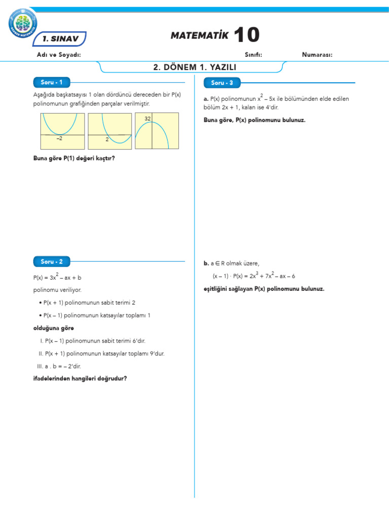 10.sinif Yazili 2.donem-1.yazili | PDF