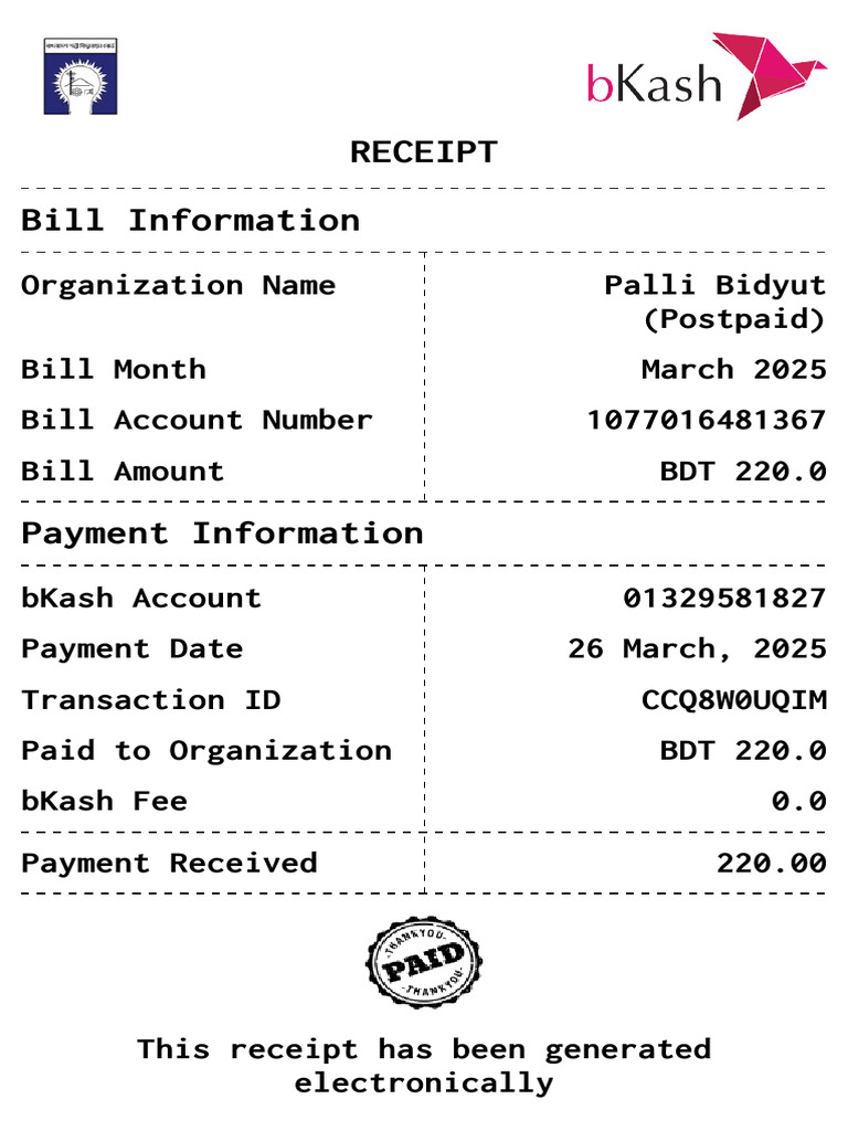 Bkash Bill Payment in Bangladesh | PDF