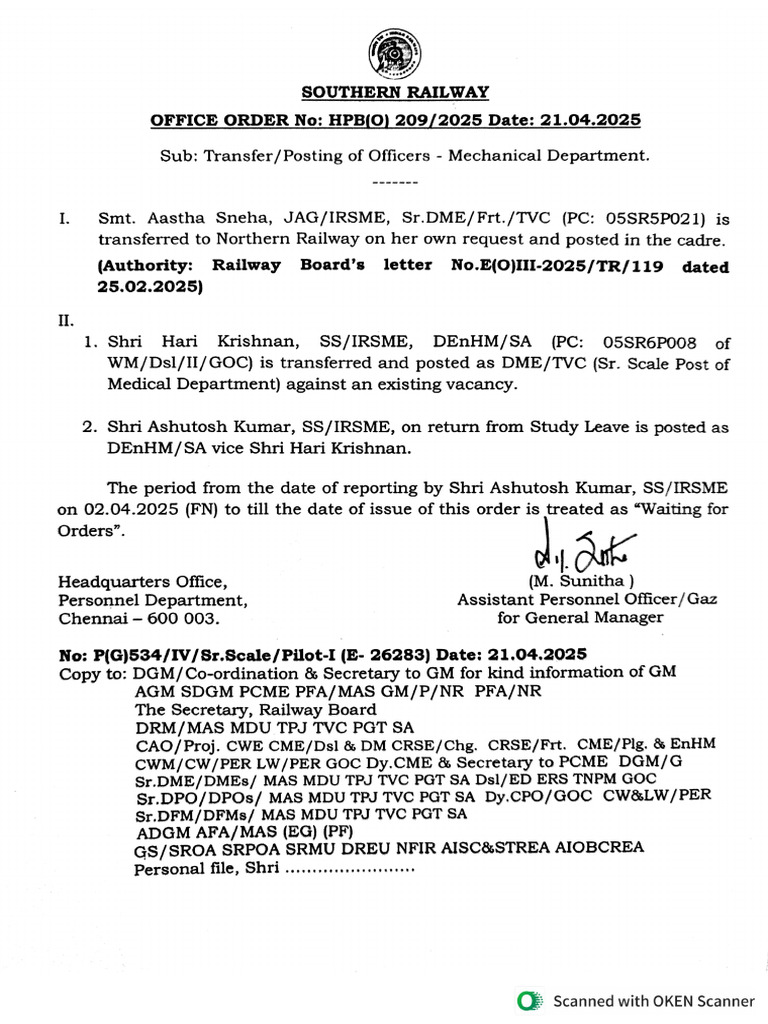 Astha Transfer Order | PDF